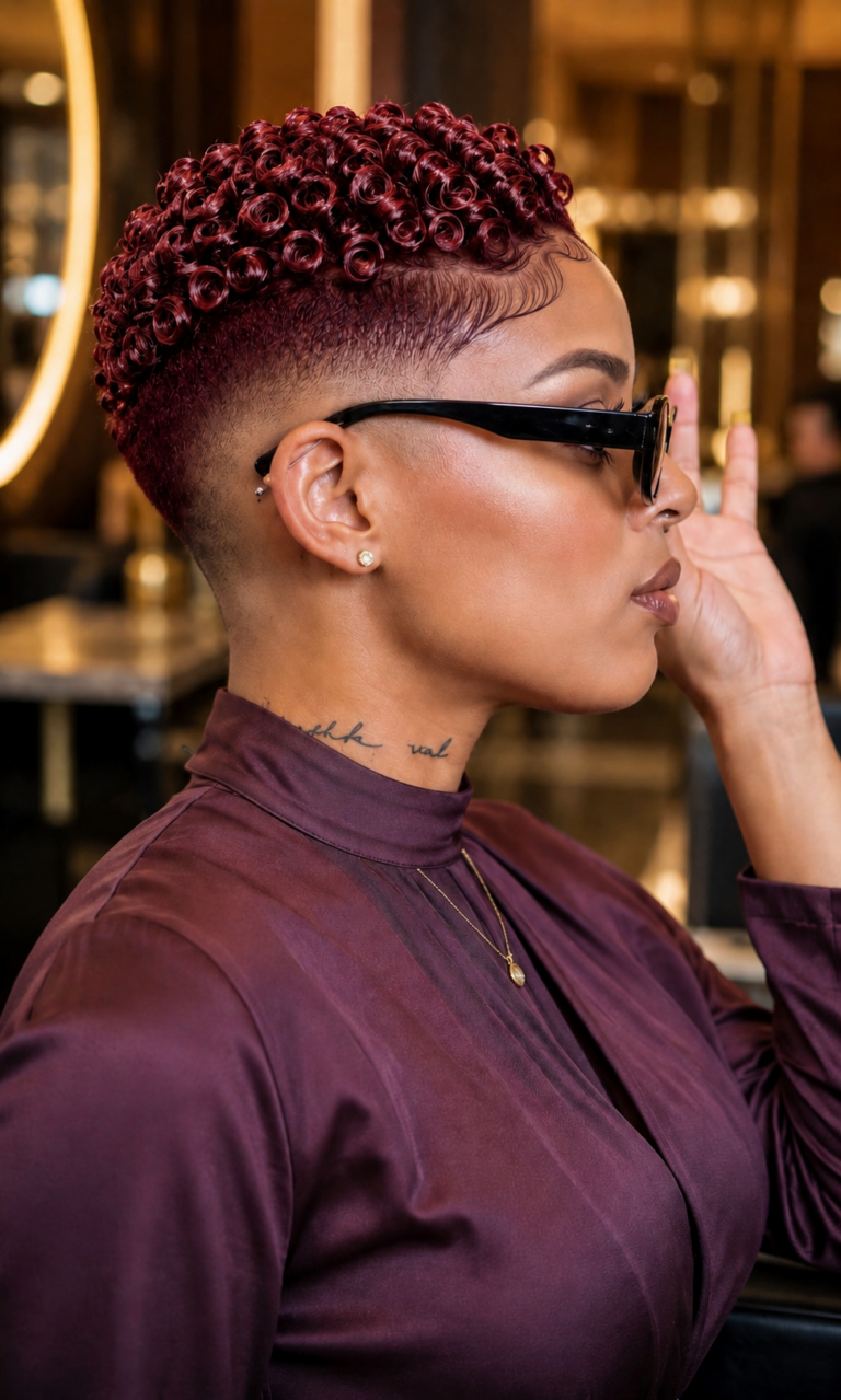 Where To Buy A Burgundy Curly Pixie Wig Like This Stunning Salon ...